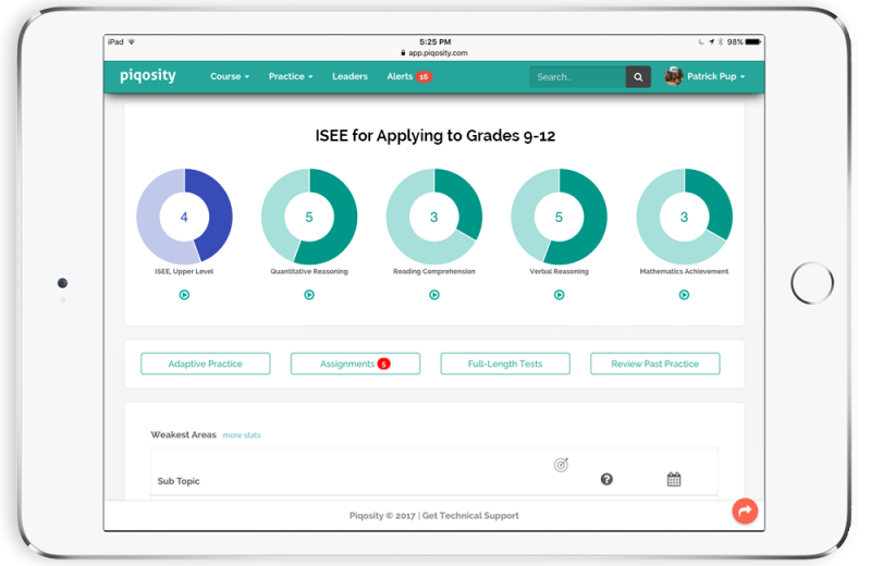 isee-upper-level-student-dashboard-1000x650 - Piqosity - Adaptive ...