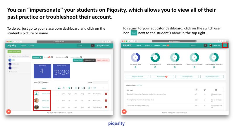 New Feature - View Student Account as Educator - Piqosity - Adaptive ...